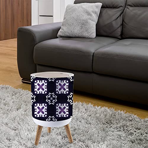 Small Trash Can with Lid Portugal Patterns Lilac Ethnic Animals Seamless Graphic White Ethnic 7 Liter Round Garbage Can Elasticity Press Cover Lid Wastebasket for Kitchen Bathroom Office 1.8 Gallon