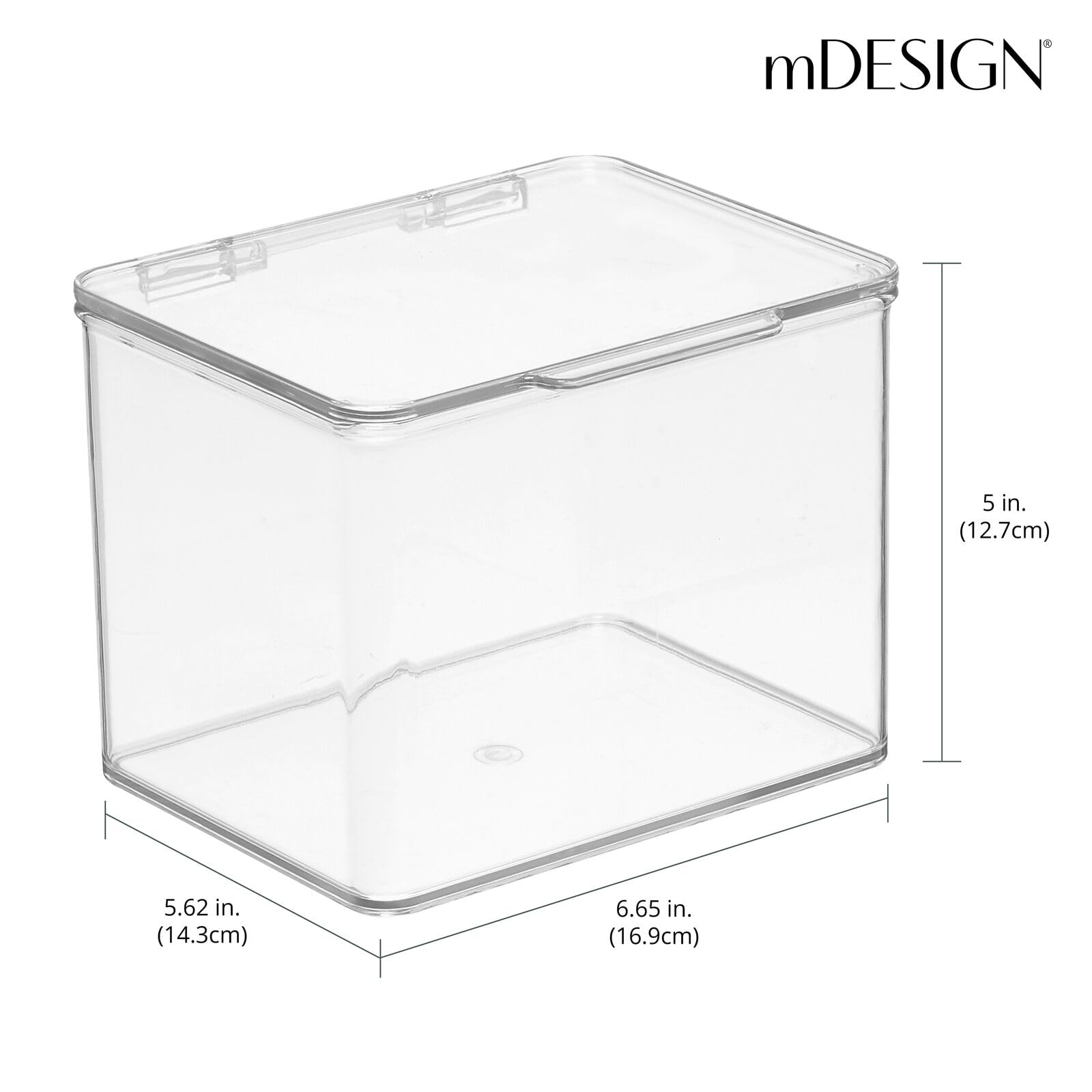 mDesign Plastic Kitchen Pantry and Fridge Storage Organizer Box Containers w/Hinged Lid for Shelves or Cabinets, Holds Food, Snacks, Seasoning, Condiments, Utensils, Lumiere Collection, 4 Pack, Clear
