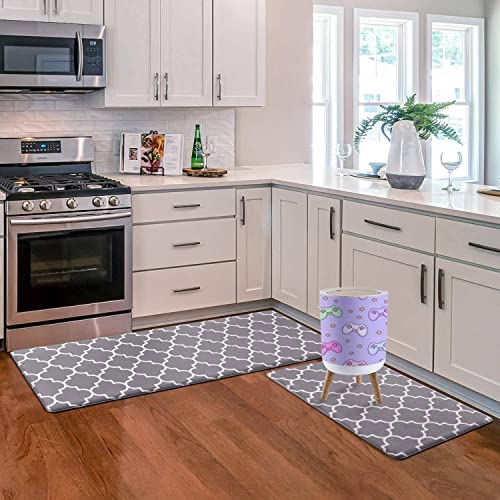 Round Trash Can with Press Lid Game cute backdrop with colorful Joystick and stars Kawaii seamless Small Garbage Can Trash Bin Dog-proof Trash Can Wooden Legs Waste Bin Wastebasket 7L/1.8 Gallon