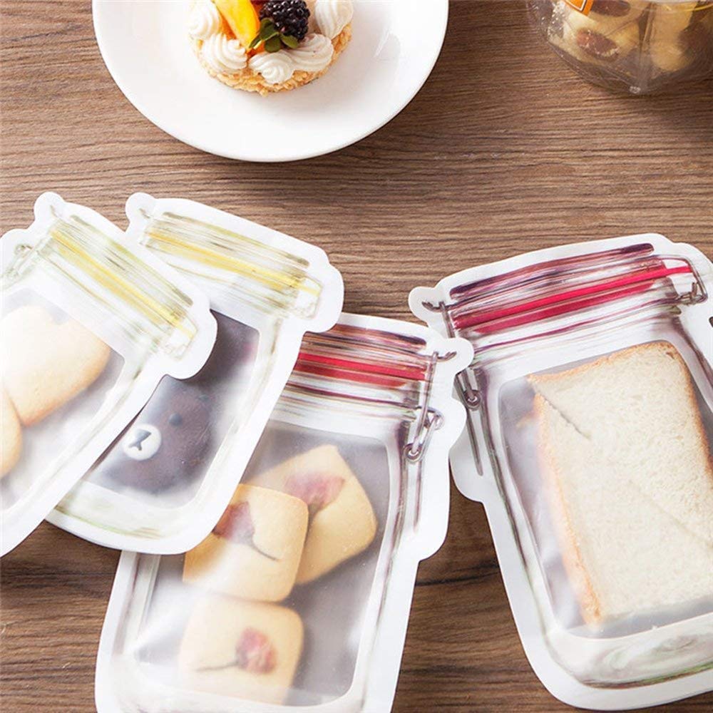 Mason Jar Bottles Bags, Reusable Food Saver Storage Bags Snacks Zipper Sealed Bags Fresh Bags (20PCS)