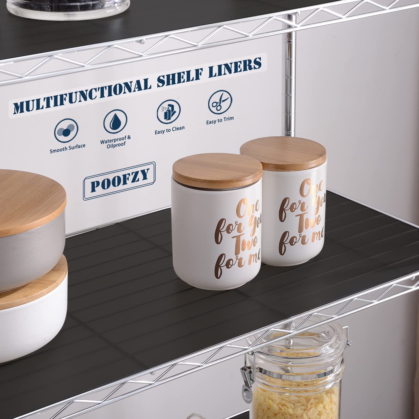 Poofzy Shelf Liners for Wire Shelving, 14 x 36 Non-Adhesive Wire Shelf Liner Plastic for Pantry, Kitchen Cabinets (4PK, Black)
