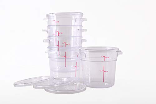 Hakka 1 Qt Commercial Grade Round Food Storage Containers With Lids,Polycarbonate,Clear - Case of 5