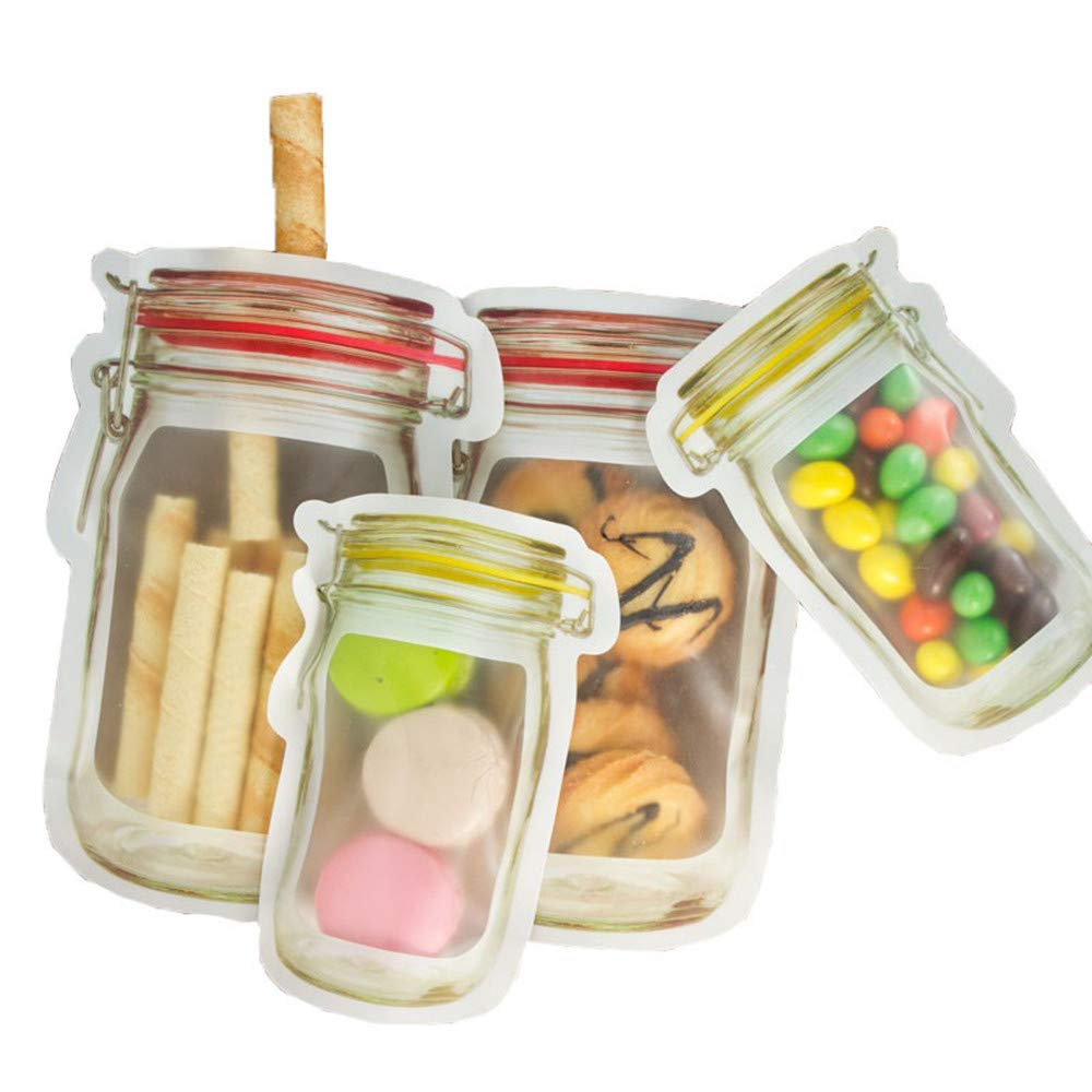 Mason Jar Bottles Bags, Reusable Food Saver Storage Bags Snacks Zipper Sealed Bags Fresh Bags (20PCS)