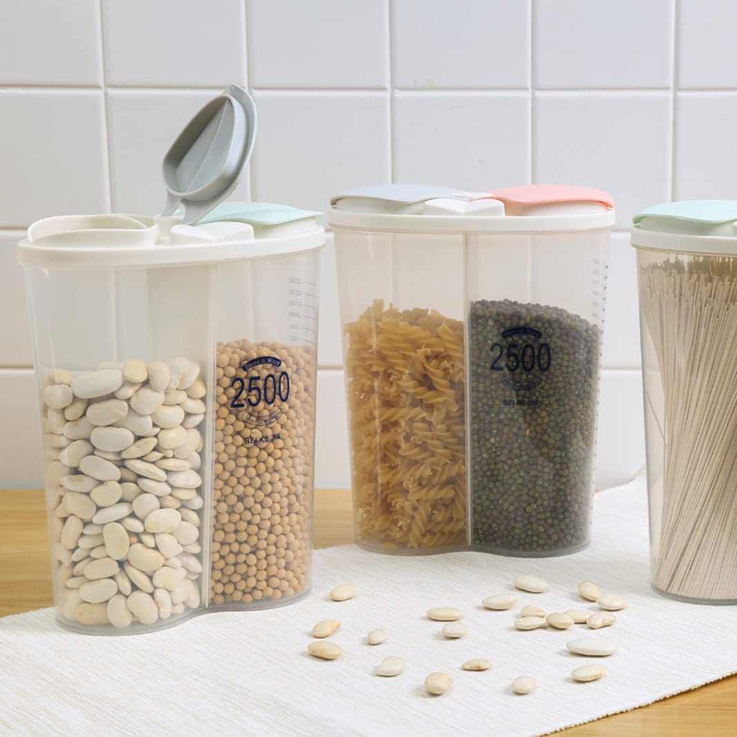 auons Airtight Kitchen Food Storage Container, Leak-Proof BPA Free Plastic Plastic Dry Cereal Dispensers Containers with Durable Lids for Flour, Sugar, Rice (2500ml-2 Grid)