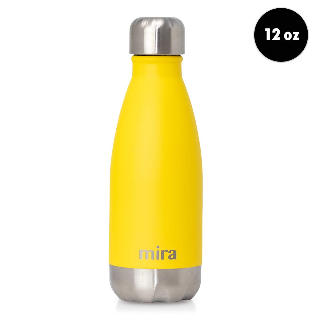 MIRA 12 oz Insulated Water Bottle - Slim Stainless Steel Cola Shape Thermos - Double Wall Hot & Cold Flask (24Hr Cold/12Hr Hot) - Lemon Yellow