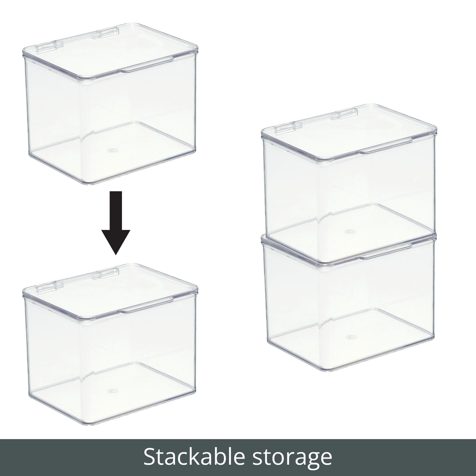 mDesign Plastic Kitchen Pantry and Fridge Storage Organizer Box Containers w/Hinged Lid for Shelves or Cabinets, Holds Food, Snacks, Seasoning, Condiments, Utensils, Lumiere Collection, 4 Pack, Clear