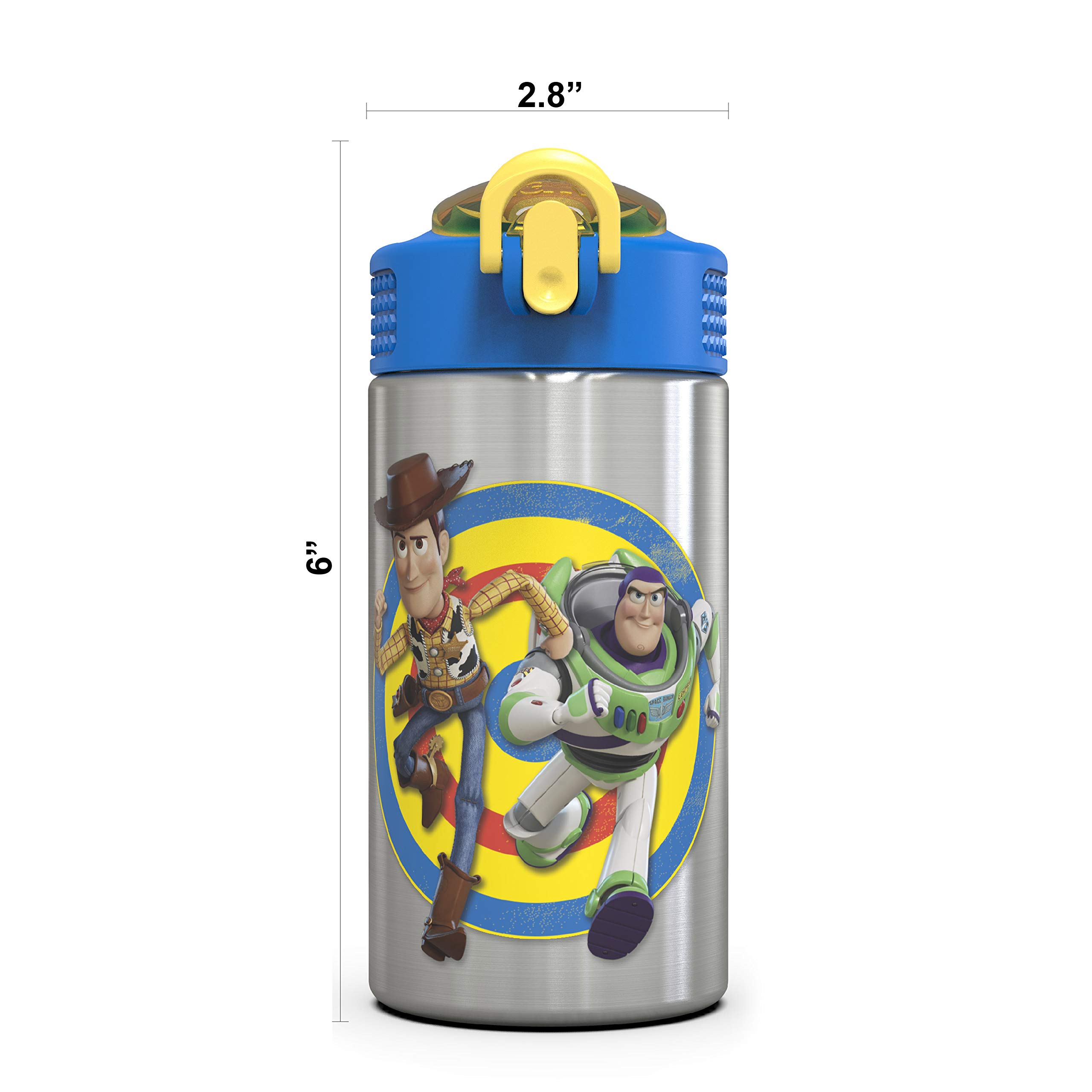 Zak Designs Toy Story 4 Buzz & Woody 15.5 ounce Water Bottle, Non-BPA with One Hand Operation Action Lid and Built-in Carrying Loop, with Straw is Perfect for Kids