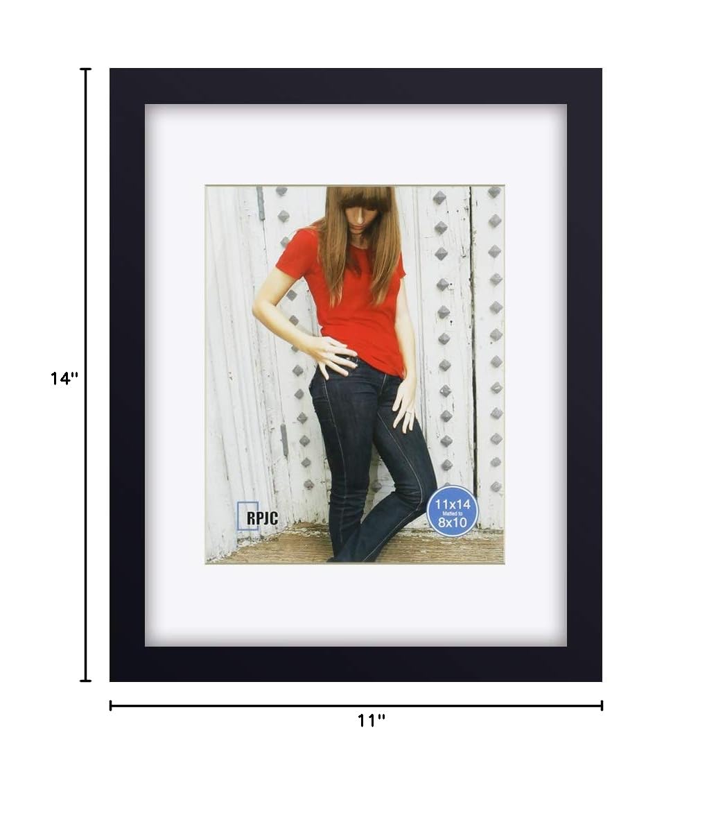 RPJC 11 x 14 Picture Frames Made of Solid Wood and High Definition Glass Display Pictures 8x10 with Mat or 11x14 Without Mat for Wall Mounting Photo Frames Black