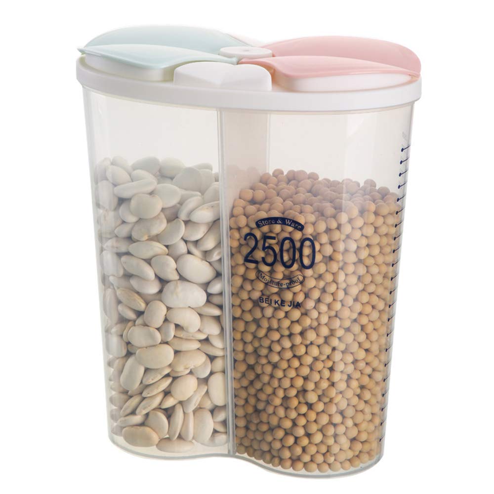 auons Airtight Kitchen Food Storage Container, Leak-Proof BPA Free Plastic Plastic Dry Cereal Dispensers Containers with Durable Lids for Flour, Sugar, Rice (2500ml-2 Grid)