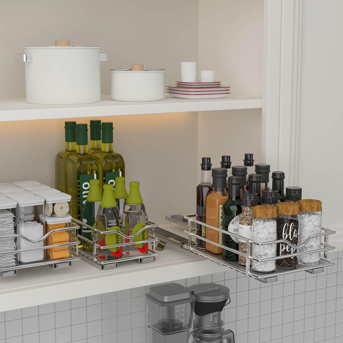 OCG Pull Out Spice Rack Organizer(6.3" W x 10.4" D) for Cabinet, Slide Out Seasoning Organizer Fits Spices, Sauces, Cans etc