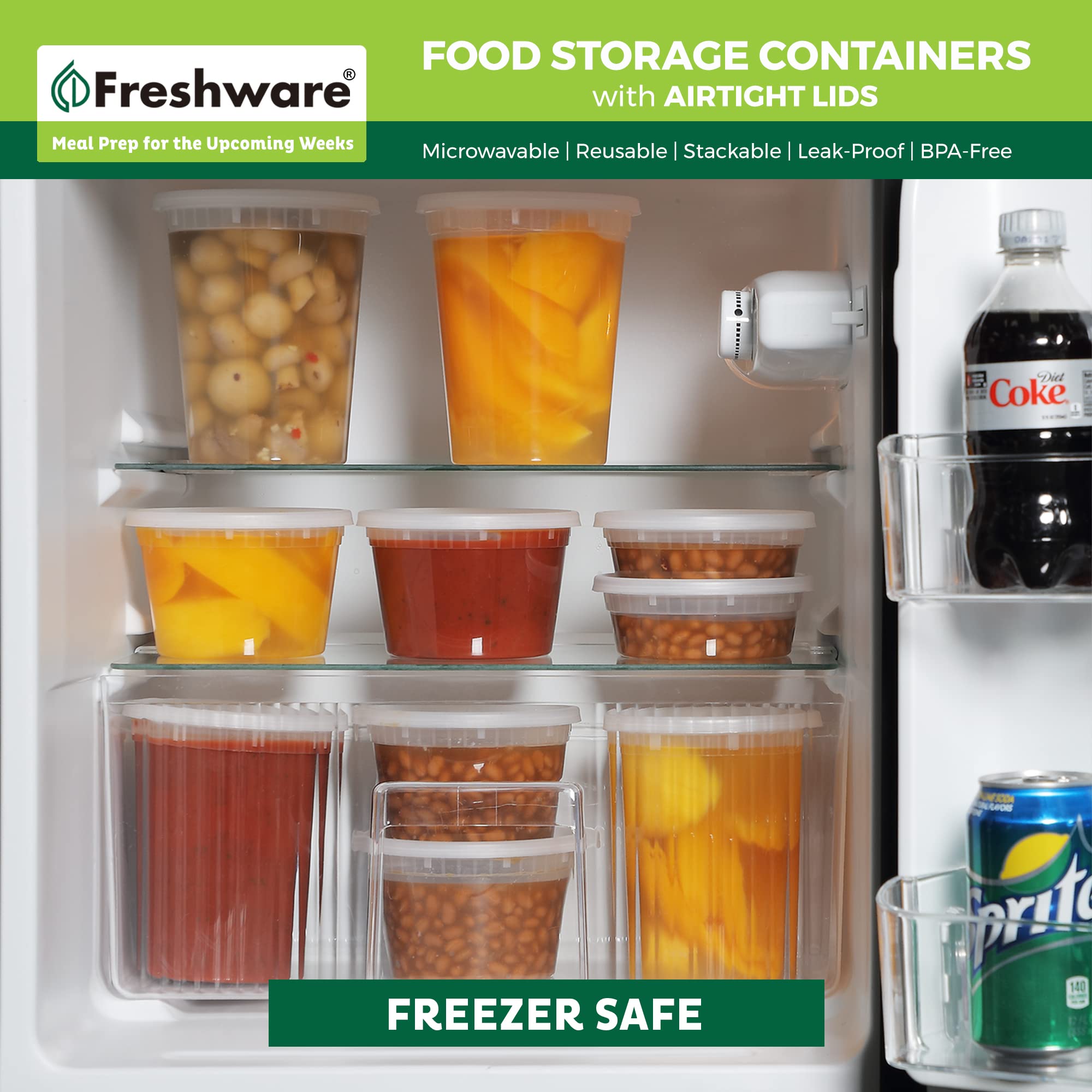 Freshware Food Storage Containers [240 Set] 8 oz Plastic Deli Containers with Lids, Slime, Soup, Meal Prep Containers | BPA Free | Stackable | Leakproof | Microwave/Dishwasher/Freezer Safe