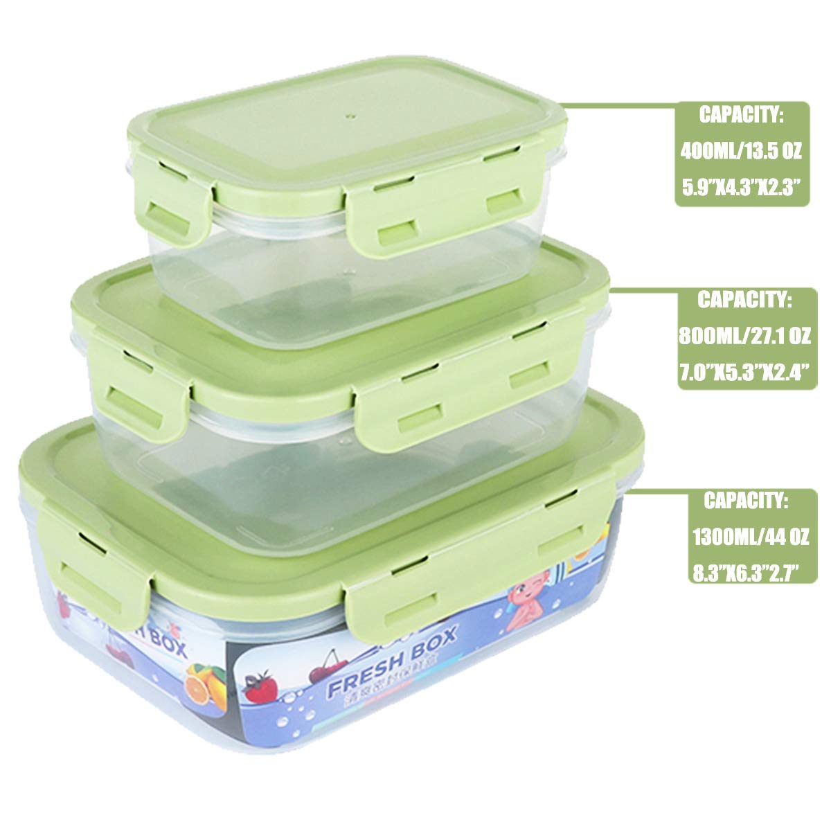 HoleviFO Food Containers Set with Lids Airtight - Plastic Lunch Bento Boxes - Meal Prep Containers, Microwave, Dishwasher, and Freezer Safe (Green)