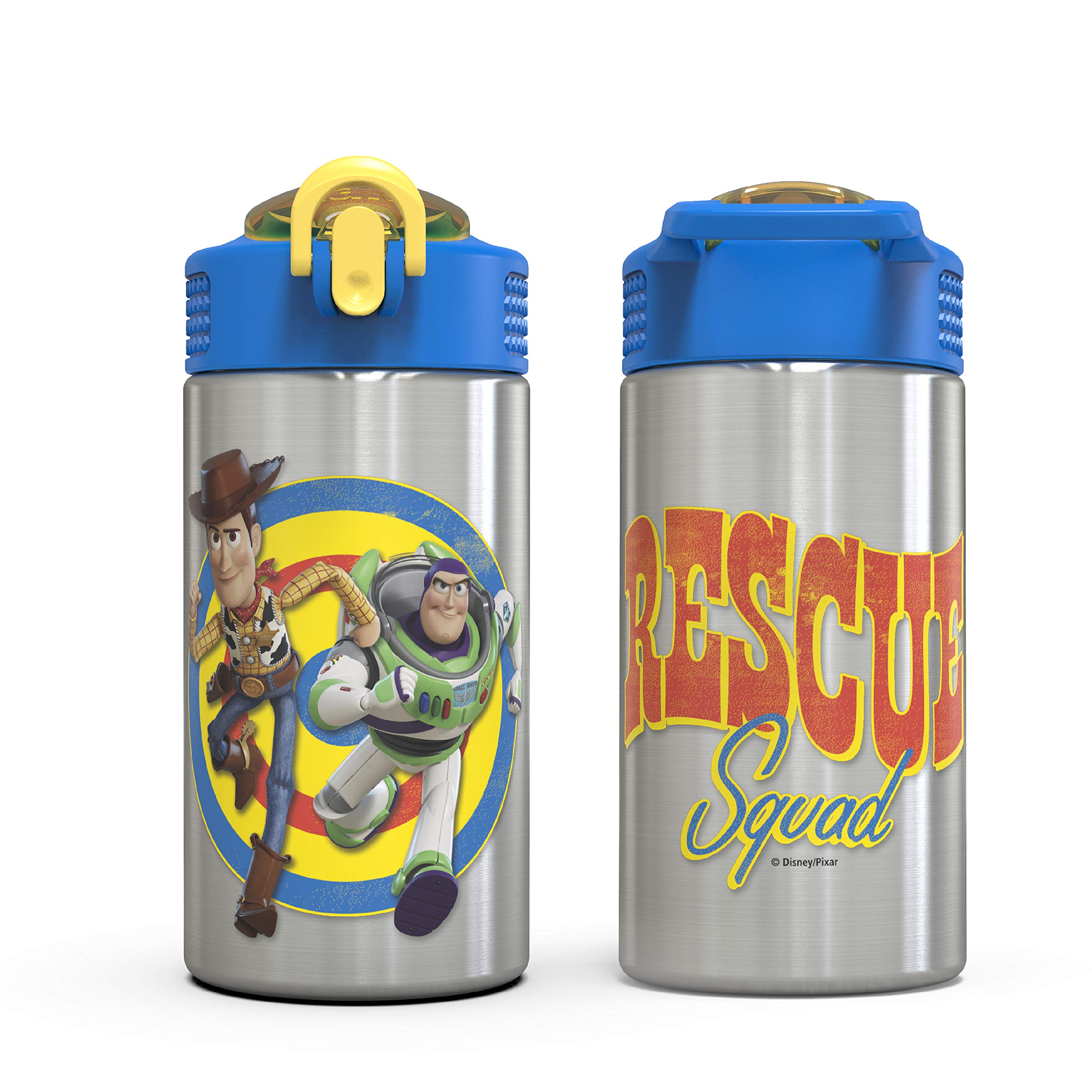 Zak Designs Toy Story 4 Buzz & Woody 15.5 ounce Water Bottle, Non-BPA with One Hand Operation Action Lid and Built-in Carrying Loop, with Straw is Perfect for Kids