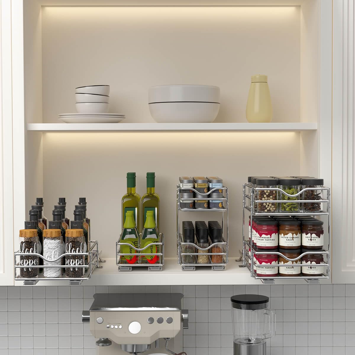 OCG Pull Out Spice Rack Organizer(6.3" W x 10.4" D) for Cabinet, Slide Out Seasoning Organizer Fits Spices, Sauces, Cans etc
