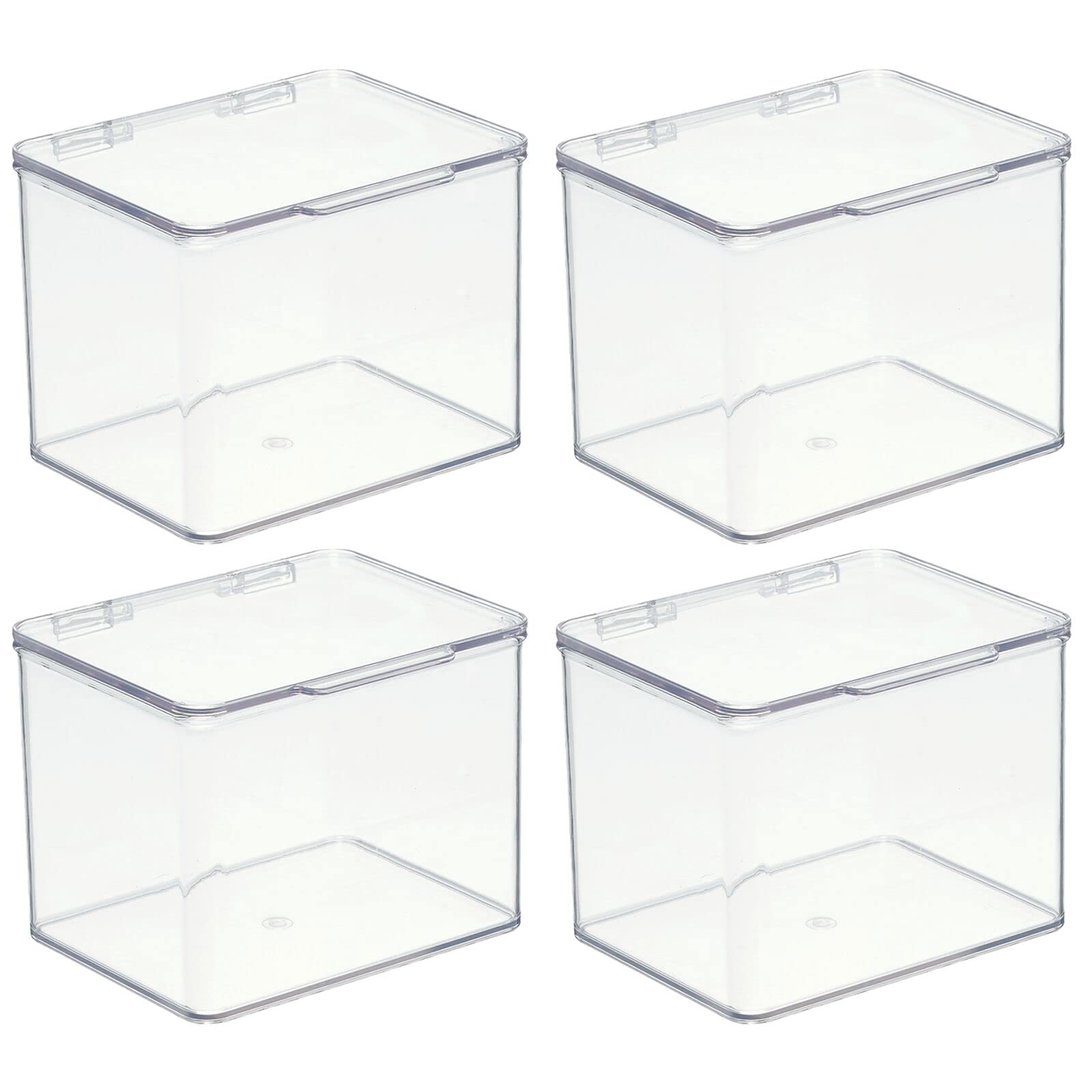 mDesign Plastic Kitchen Pantry and Fridge Storage Organizer Box Containers w/Hinged Lid for Shelves or Cabinets, Holds Food, Snacks, Seasoning, Condiments, Utensils, Lumiere Collection, 4 Pack, Clear