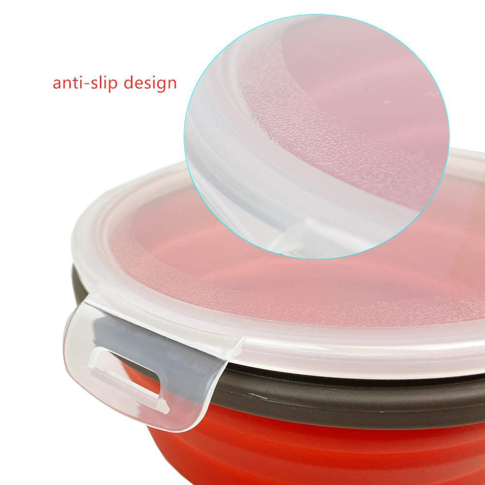 CARTINTS Red Collapsible Food Storage Bowls Silicone Travel Bowls with Leakproof Lids, Microwave and Freezer Safe, Set of 4