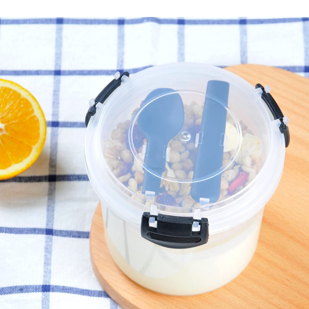 B BELLAWARE Dessert Cups, Reusable Yogurt Container Parfait Cups with Locking Lids and Spoons, Plastic Airtight Snack Oatmeal Cereal Storage Container (20OZ, Transparent)