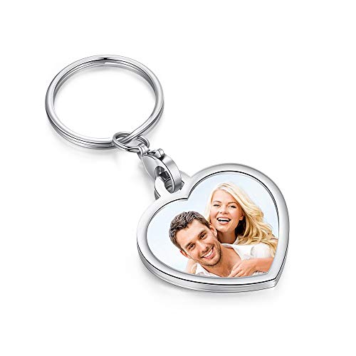 Nauchild Photo Keychain Personalized Heart Key Chain with Engraving Text/Name/Date Anniversary Keychain for Women/Men (silver 1)