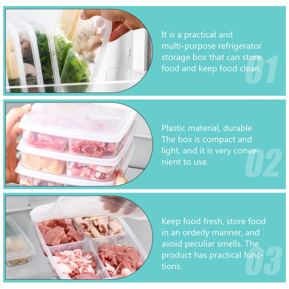 Angoily Veggie Bacon 2pcs Refrigerator Organizer Bins Divided Food Storage Containers with Lids Plastic Snack Container 4 Removable Boxes Stackable for Fridge S Bin Storage Organizer