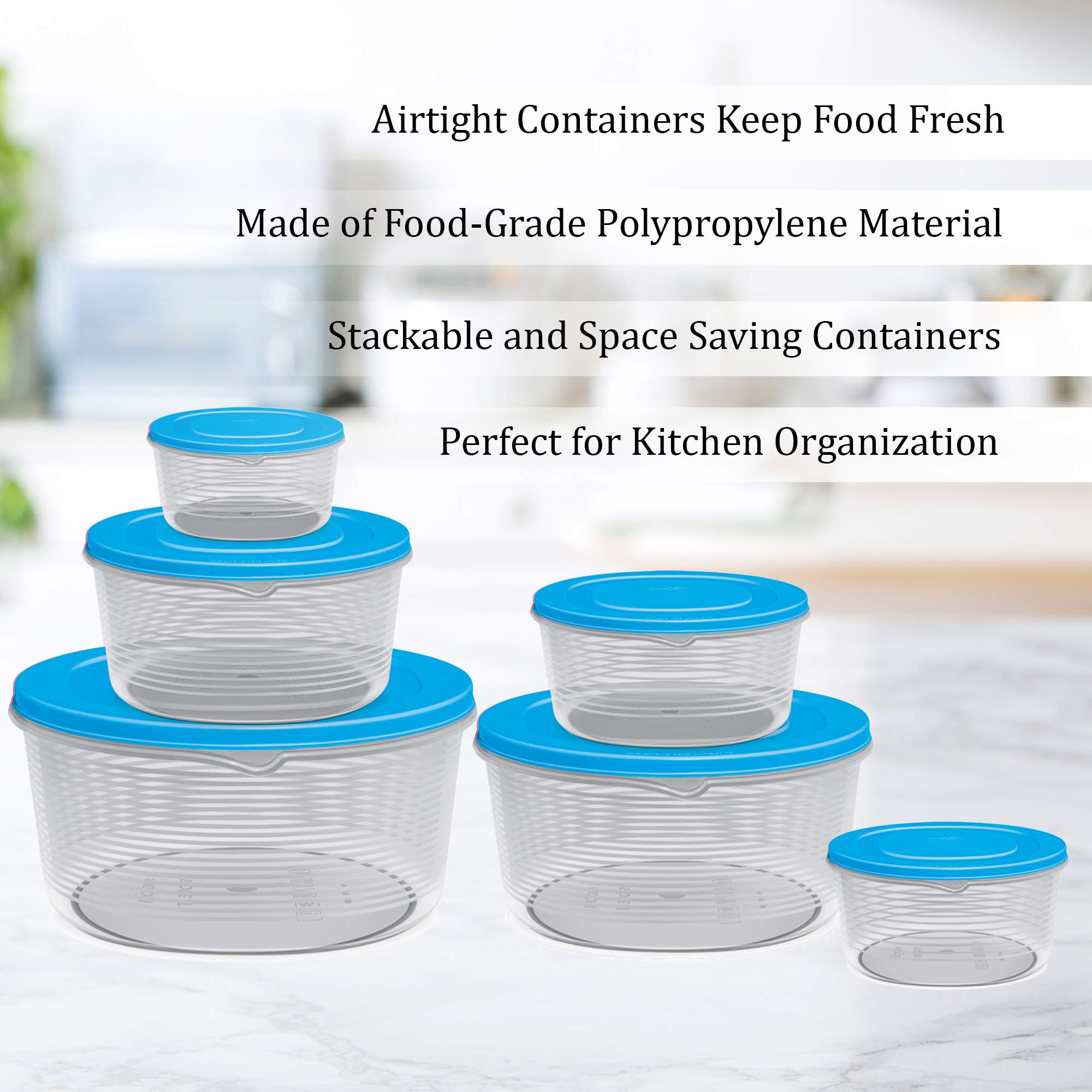Milton Store It Plastic Container Set of 6, (200 ml, 400 ml, 600 ml, 1 litre, 2 litre, 3 litre), Blue | Air Tight | Stackable | Kitchen Organiser