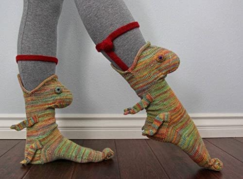 HHAMZONE 1 Pair Knit Crocodile Socks for Women and Men, Christmas Novelty 3D Creative Cartoon Animal Socks (Chameleon)