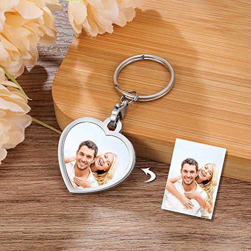 Nauchild Photo Keychain Personalized Heart Key Chain with Engraving Text/Name/Date Anniversary Keychain for Women/Men (silver 1)