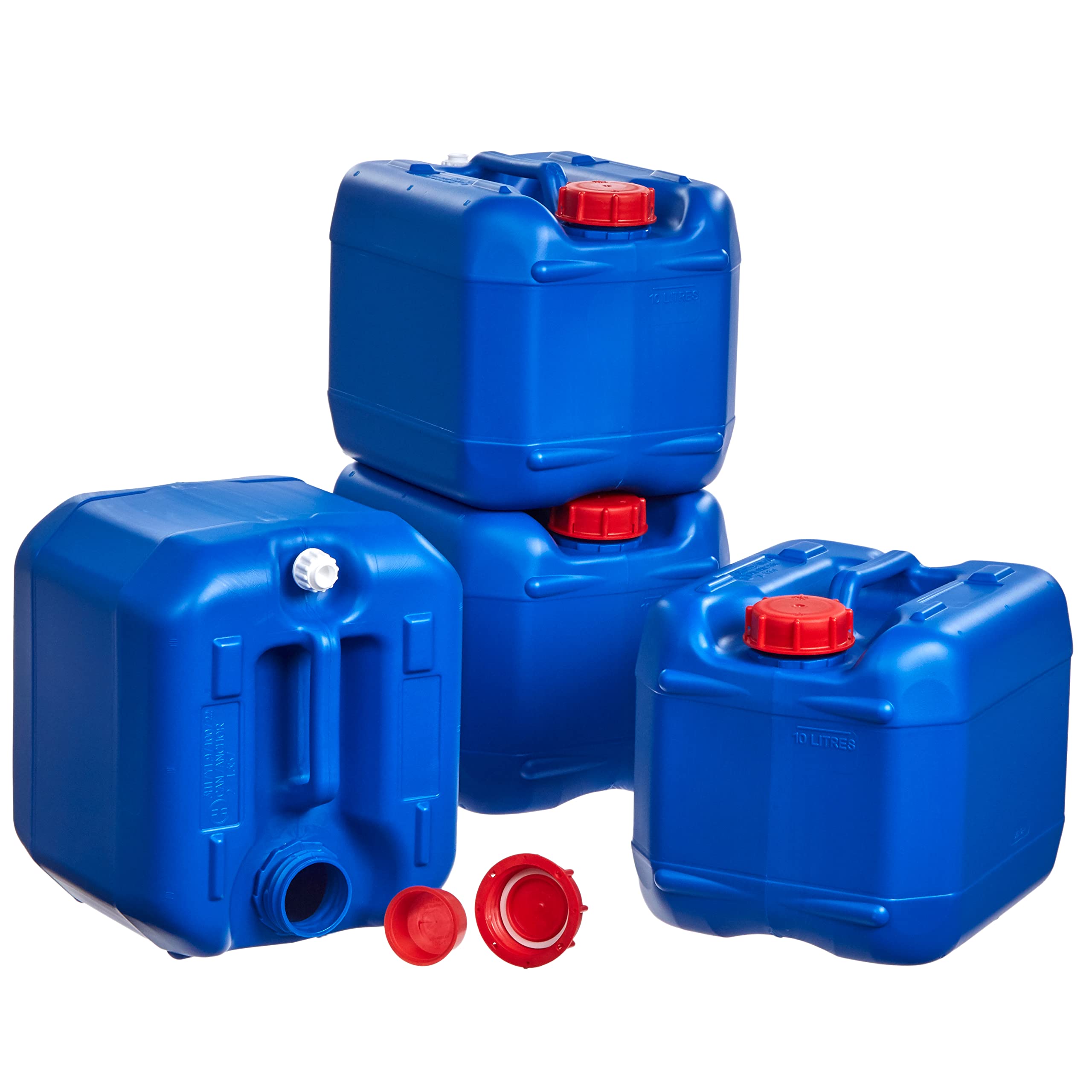 Hudson Exchange 2.5 Gallon (10 Liter) Handled Container with Cap, HDPE, Blue, 4 Pack