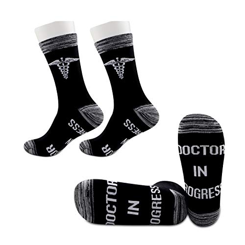 JXGZSO 2 Pairs Doctor Socks Doctor Appreciation Gift Doctor In Progress Socks Medical School Graduation Gift (Doctor In Progress)