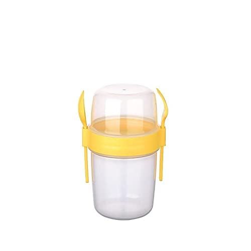 GanoOne On the Go Cups, Take and Go Cup with Topping Cereal or Oatmeal Container, Portable Lux Cereal To-Go Container with Top Lid Granola & Fruit Compartment (Yellow)