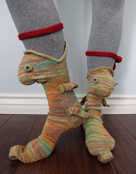 HHAMZONE 1 Pair Knit Crocodile Socks for Women and Men, Christmas Novelty 3D Creative Cartoon Animal Socks (Chameleon)