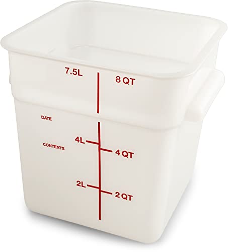 Carlisle FoodService Products Squares Square Food Storage Container with Stackable Design for Catering, Buffets, Restaurants, Plastic, 8 Quarts, White