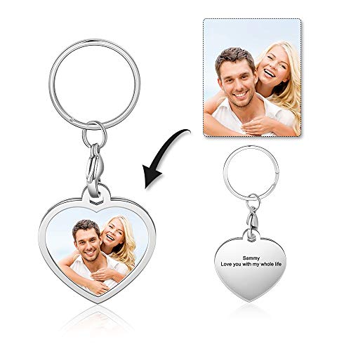 Nauchild Photo Keychain Personalized Heart Key Chain with Engraving Text/Name/Date Anniversary Keychain for Women/Men (silver 1)