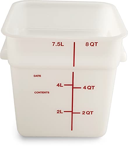 Carlisle FoodService Products Squares Square Food Storage Container with Stackable Design for Catering, Buffets, Restaurants, Plastic, 8 Quarts, White