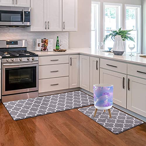 CAKOJV188 Round Trash Can with Press Lid Seamless with Purple Gaming Joystick Cool Print for Girls Small Garbage Can Trash Bin Dog-Proof Trash Can Wooden Legs Waste Bin Wastebasket 7L/1.8 Gallon