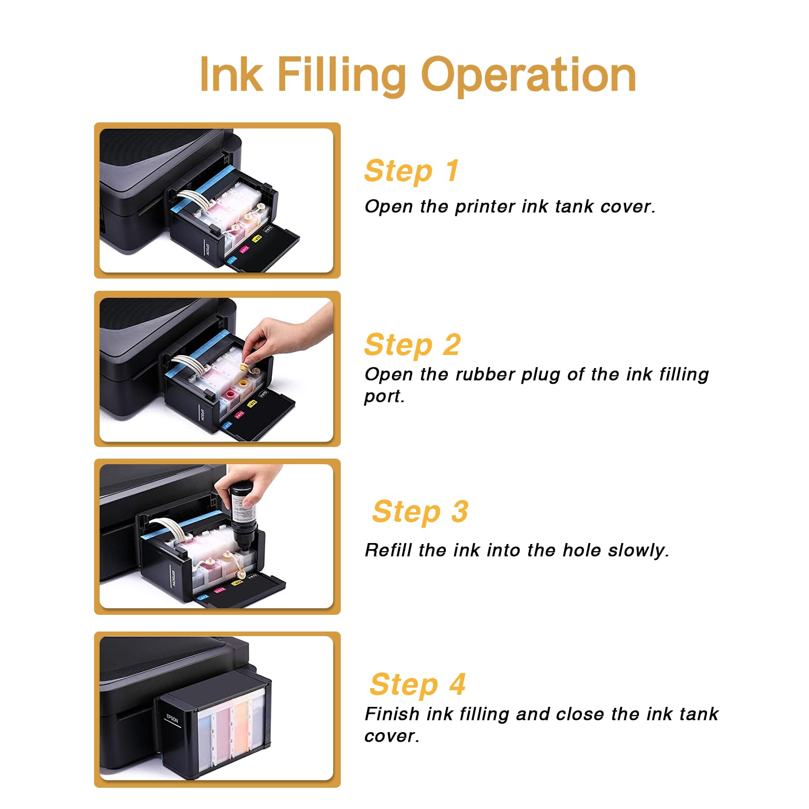 Topkolor Compatible Ink Bottle for 522 T522 Refill Ink for ET-2720 ET-2800 ET-2803 ET-2710 ET-4700 ET-4800 ET-1110, 4-Pack