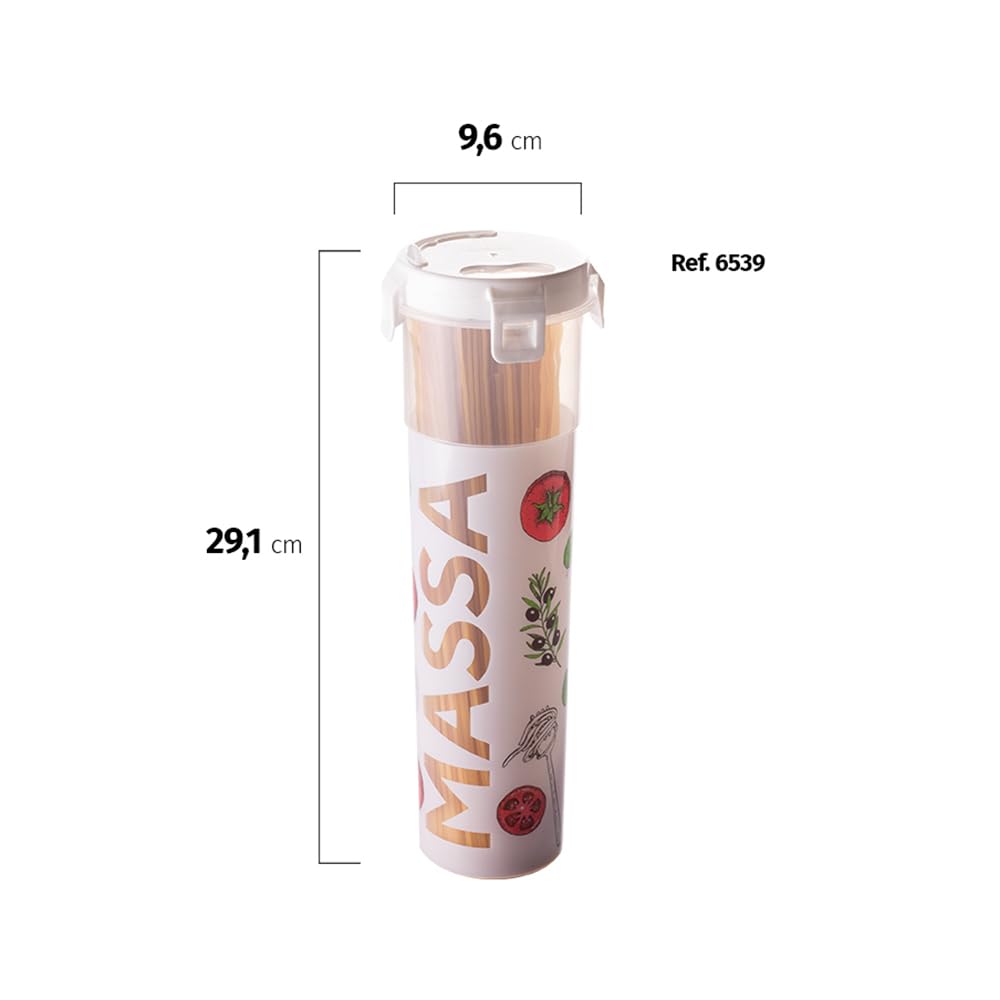 Airtight Cylinder Pasta Container with Serving Portion Lid | Locking Lid with 1-2 Serving Portions Options | BPA-Free Plastic Noodle Container | Kitchen Pantry Organization and Storage