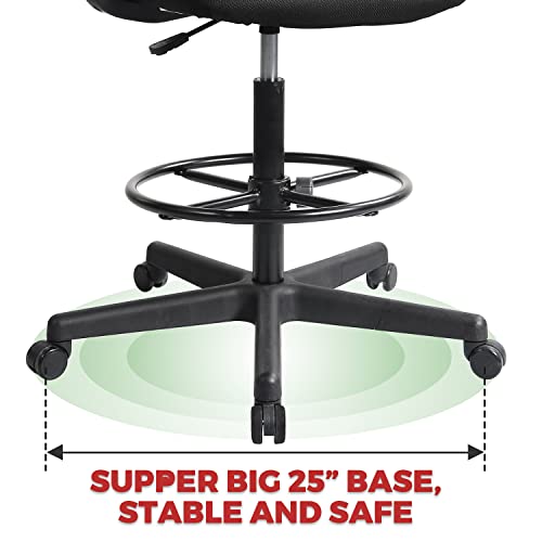 Drafting Chair, Tall Office Chair for Standing Desk, Tall Desk Chair with Adjustable Foot Ring and Armrests, Ergonomic Computer Mesh Chair with Lumbar Support and Adjustable Height,Black