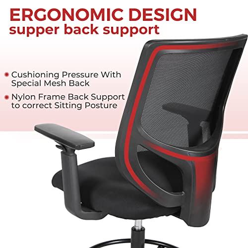 Drafting Chair, Tall Office Chair for Standing Desk, Tall Desk Chair with Adjustable Foot Ring and Armrests, Ergonomic Computer Mesh Chair with Lumbar Support and Adjustable Height,Black