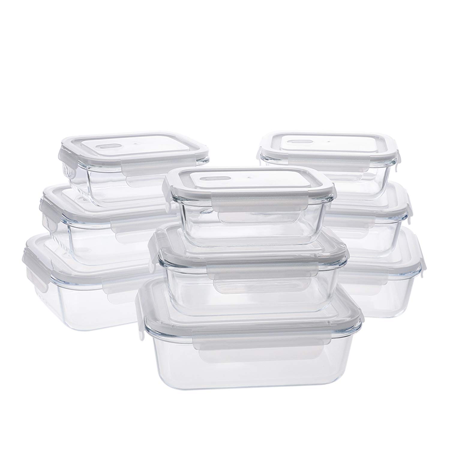 KINLINK Glass Food Storage Containers 18-Pieces with Lids, Glass Meal Prep Containers with BPA-Free Lids, 3 Different Sizes with Airtight Lock 13oz/410ml, 24oz/700ml, 35oz/1040ml