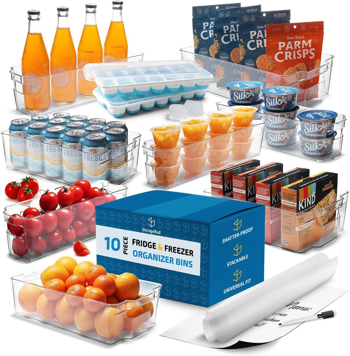 STORAGEBUD Fridge Organizer - 10 Pieces refrigerator organizer bins - Pantry Organization and Storage for Fridge & Refrigerator- BPA Free Freezer Organizer Bins