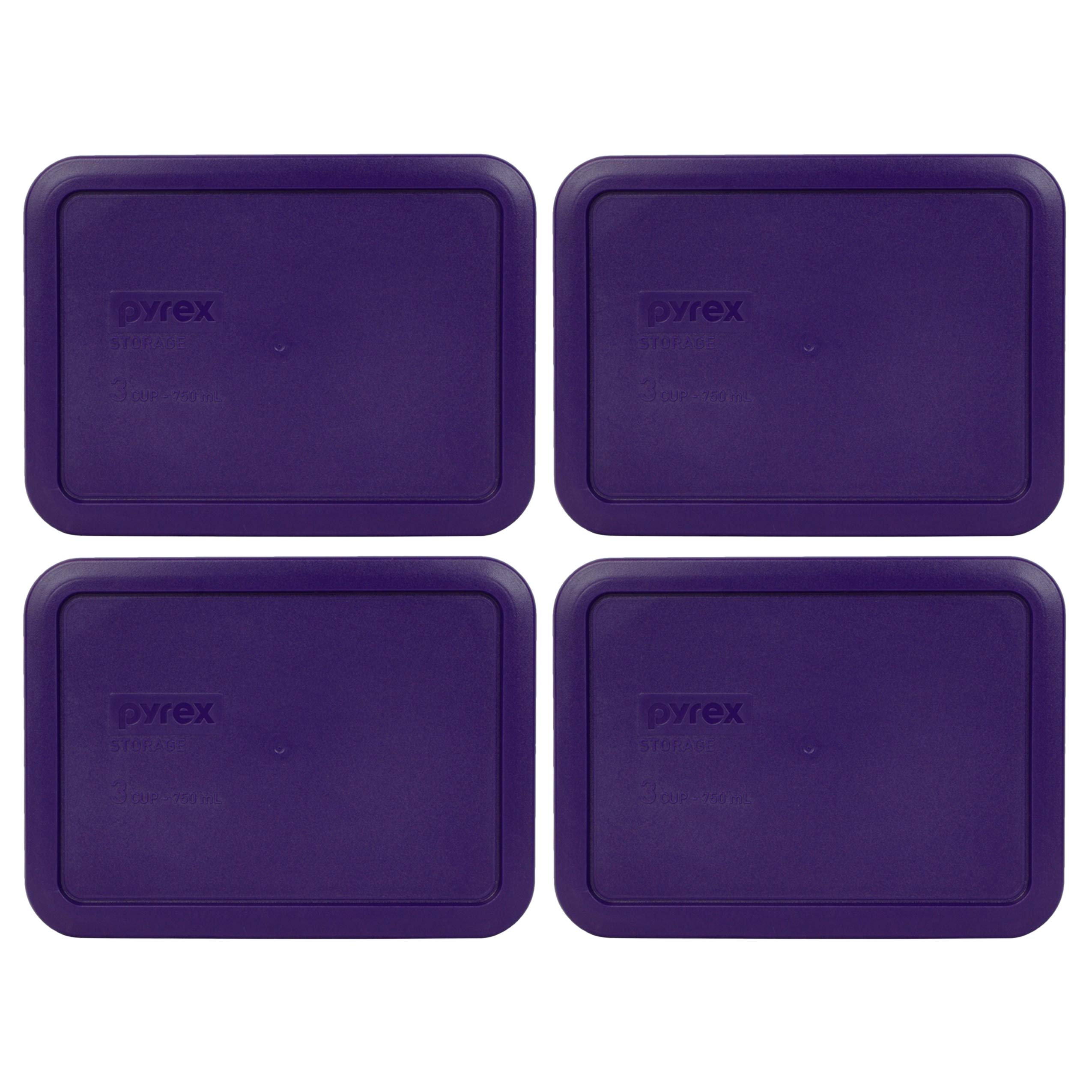 Pyrex 7210-PC 3 Cup Purple Rectangle Plastic Food Storage Lid, Made in USA - 4 Pack