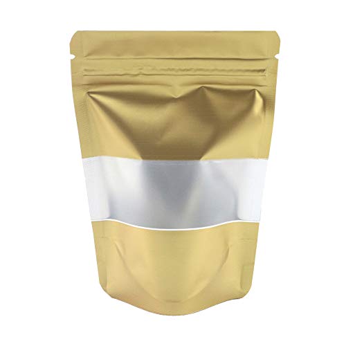 QQ Studio 100 Matte Metallic Color with Frosted Window Display Stand-Up Resealable QuickQlick Bags (5.5" x 7.9", Matte Gold)