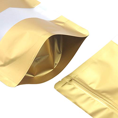QQ Studio 100 Matte Metallic Color with Frosted Window Display Stand-Up Resealable QuickQlick Bags (5.5" x 7.9", Matte Gold)