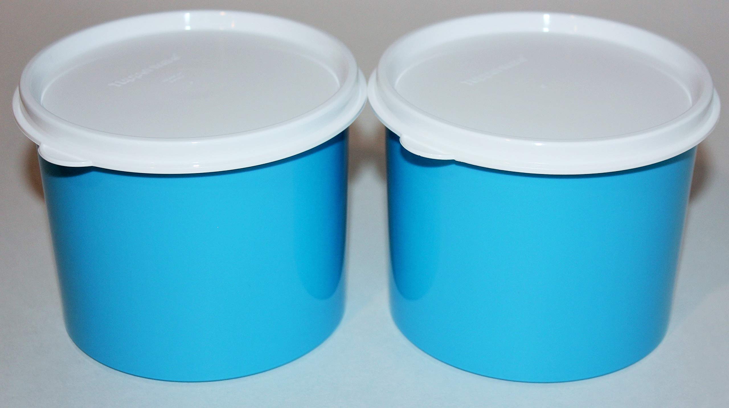 Tupperware Canisters Set of 2 in Blue and White 2.5 Cups Each