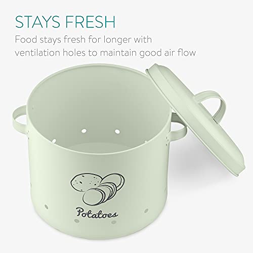 Navaris Potato Onion Garlic Storage Canisters (Set of 3) - Keeper Canister Tin Containers for Potatoes, Onions and Garlic - Vintage Look - Mint Green