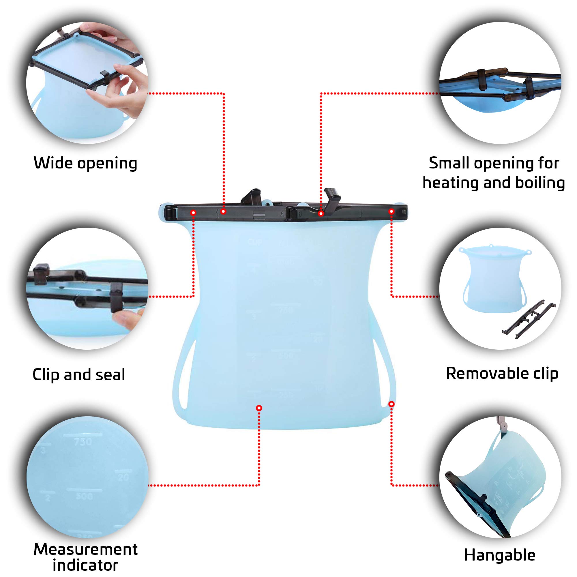 Reusable Silicone Food Bag Odorless Dishwasher Safe No Pop Open Leakproof Snack Bags Stand-Up Easy Dry Flat Bottom Freezer Food Storage Bag Best Ziplock Bags Alternative For Meats, Marinates