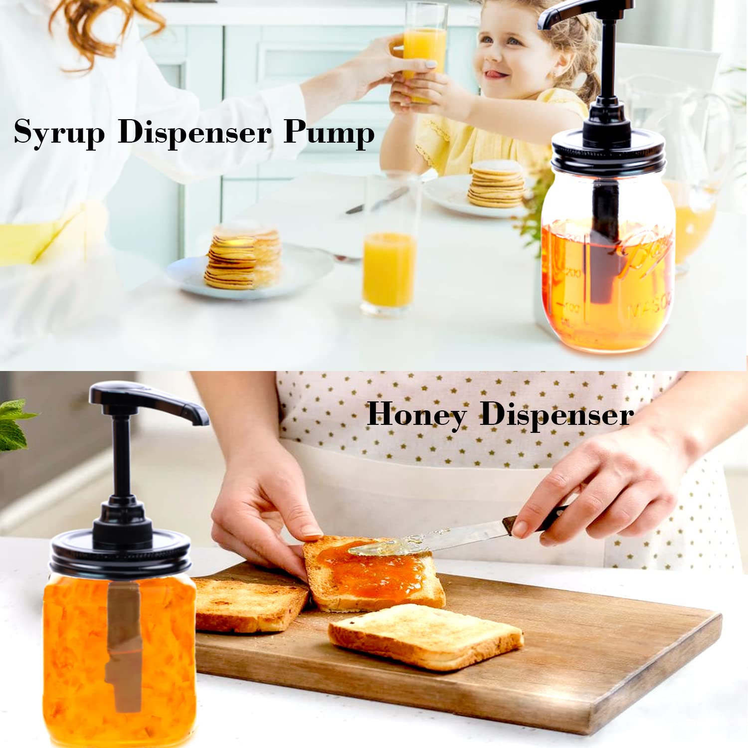 GLUKIEWT Mason Jar Syrup Dispenser Pump Lids For Regular Mouth Jar (2 Pack) Coffee Syrup Dispenser Food Grade,Airtight & Leak & Rust Proof Dispenser Pump Lids (Jar Not Included)
