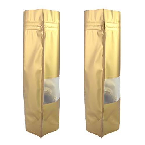 QQ Studio 100 Matte Metallic Color with Frosted Window Display Stand-Up Resealable QuickQlick Bags (5.5" x 7.9", Matte Gold)