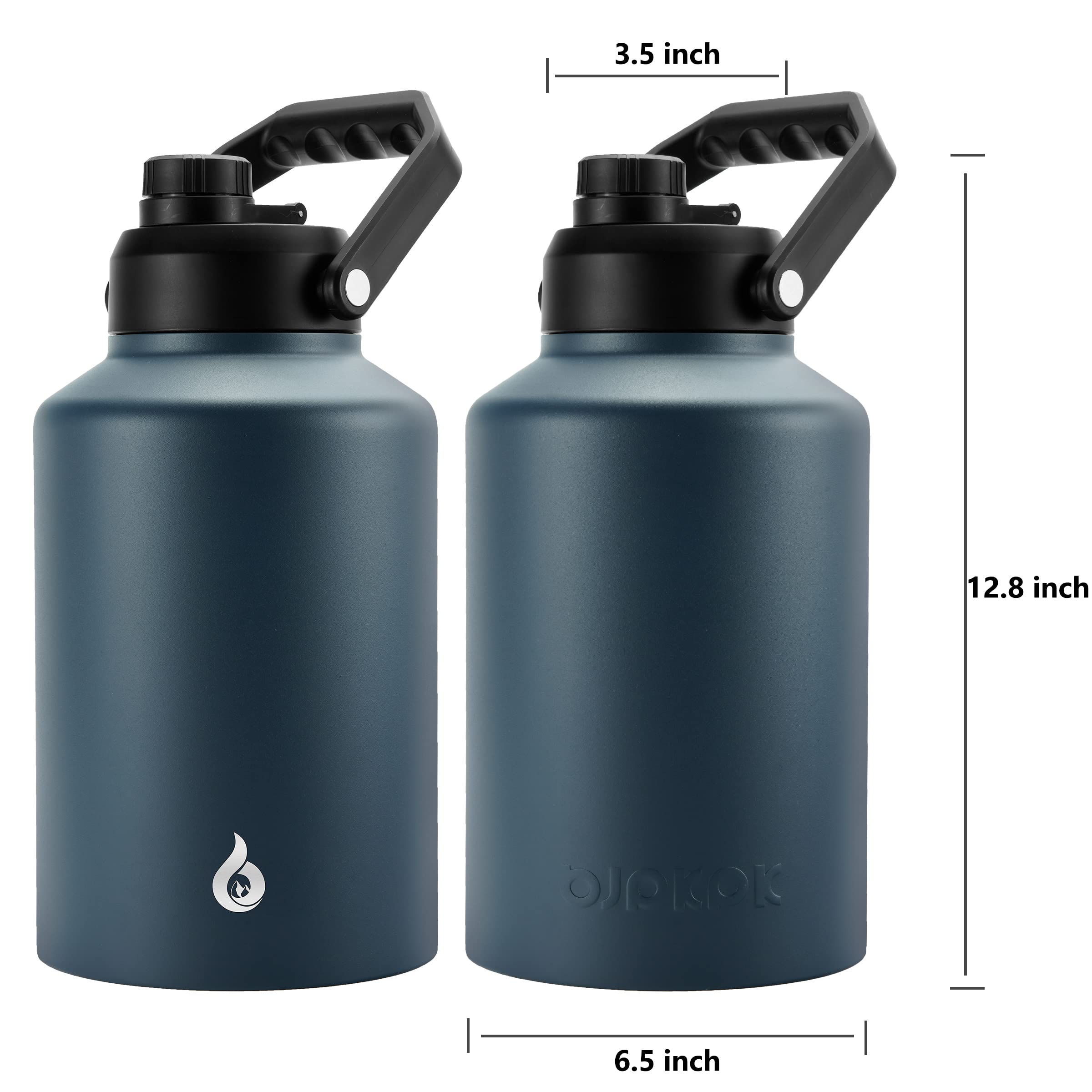 BJPKPK One Gallon(128 oz) Insulated Water Bottle, Dishwasher Safe Stainless Steel Thermos, BPA Free Jug with Ergonomic Handle & Anti-slip Bottom, Large Water Bottle, Navy Blue