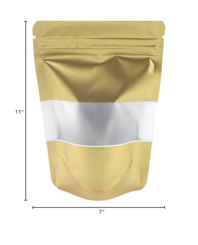 QQ Studio 100 Matte Metallic Color with Frosted Window Display Stand-Up Resealable QuickQlick Bags (5.5" x 7.9", Matte Gold)